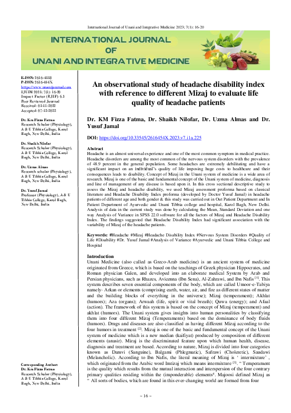 (PDF) An observational study of headache disability index with ...