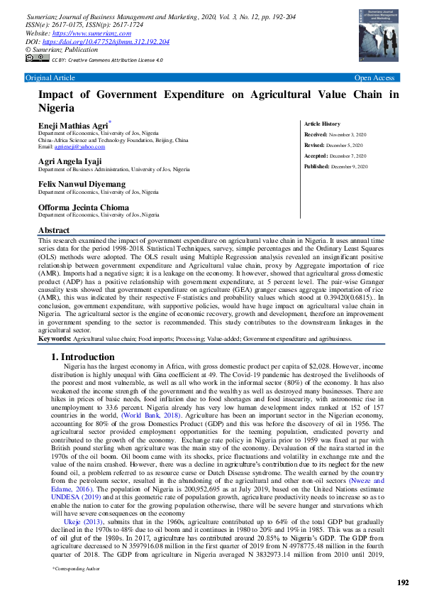 (PDF) Impact of Government Expenditure on Agricultural Value Chain in ...