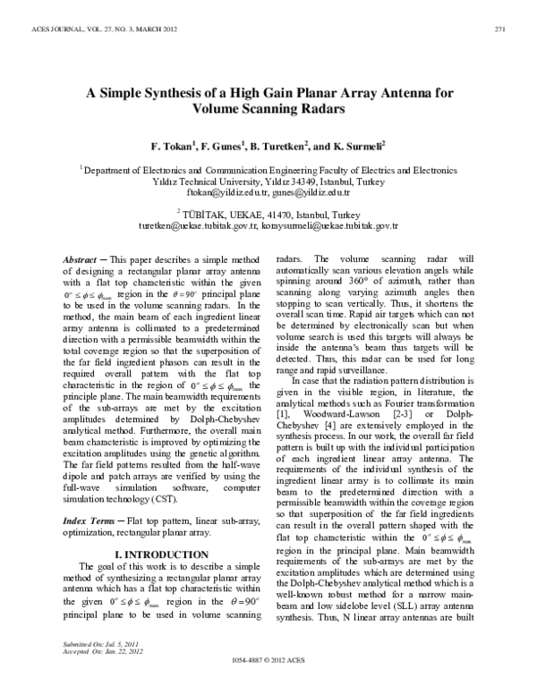 (PDF) A Simple Synthesis of a High Gain Planar Array Antenna for Volume ...