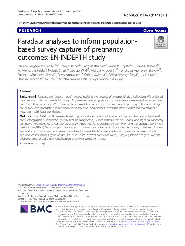 (PDF) Paradata analyses to inform population-based survey capture of ...