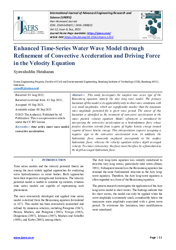 (PDF) Enhanced Time-Series Water Wave Model through Refinement of Convective Acceleration and ...