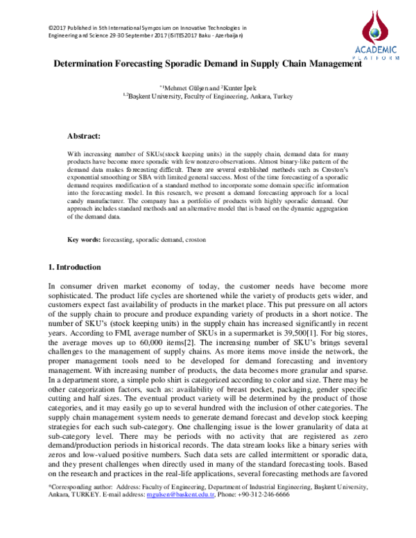 (PDF) Determination Forecasting Sporadic Demand in Supply Chain Management