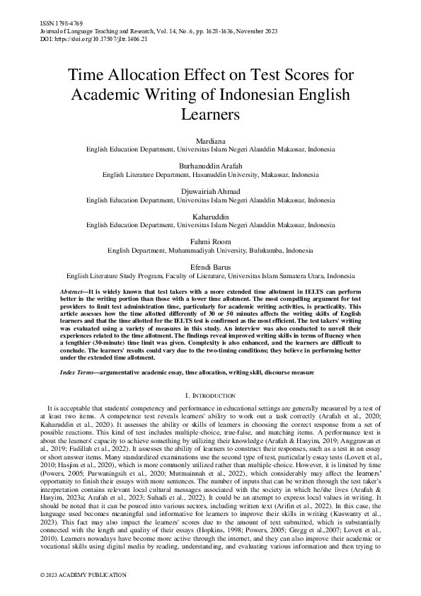 (PDF) Time Allocation Effect on Test Scores for Academic Writing of ...