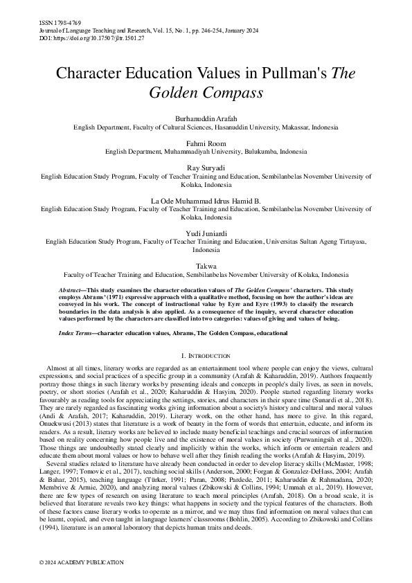 (PDF) Character Education Values in Pullman's The Golden Compass