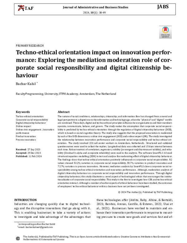 (PDF) Techno-ethical orientation impact on innovation performance ...