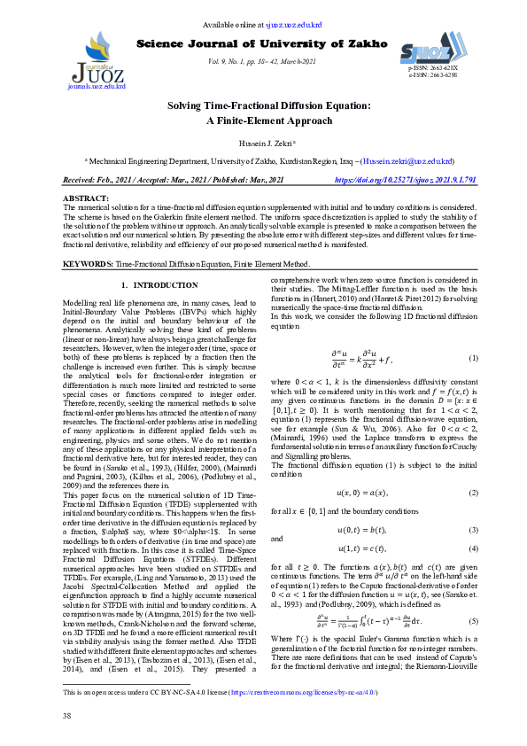 (PDF) Solving Time-Fractional Diffusion Equation: A Finite-Element Approach
