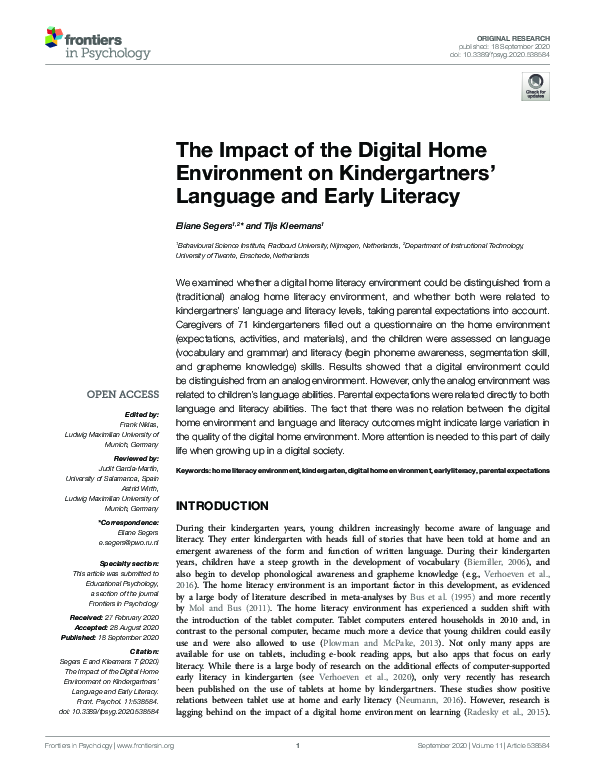 (PDF) The Impact of the Digital Home Environment on Kindergartners ...