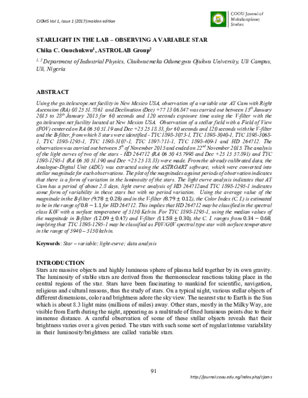 (PDF) STARLIGHT IN THE LAB -OBSERVING A VARIABLE STAR