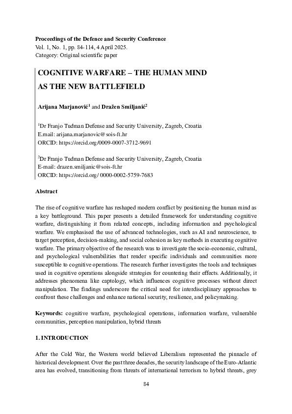 (PDF) COGNITIVE WARFARE -THE HUMAN MIND AS THE NEW BATTLEFIELD