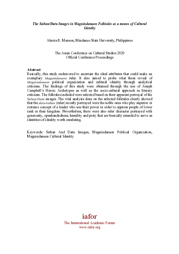 (PDF) The Sultan/datu Images in Maguindanaon Folktales as a Means of ...