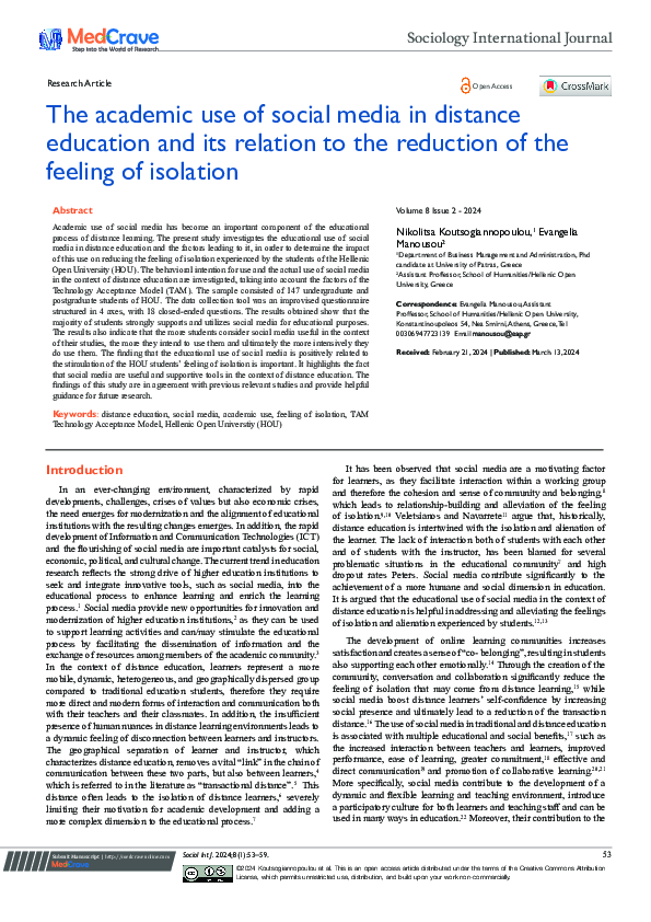 (PDF) The academic use of social media in distance education and its ...