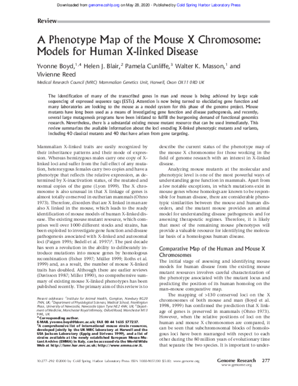 (PDF) A Phenotype Map of the Mouse X Chromosome: Models for Human X ...