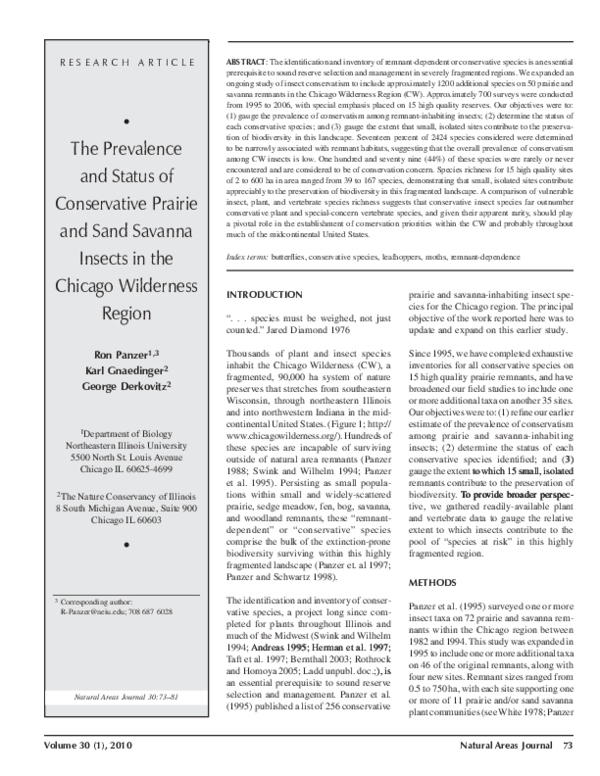 (PDF) The Prevalence and Status of Conservative Prairie and Sand ...