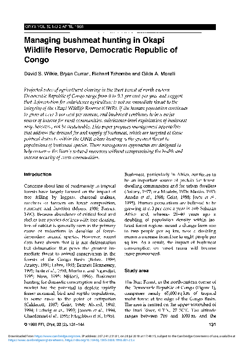 (PDF) Managing bushmeat hunting in Okapi Wildlife Reserve, Democratic ...