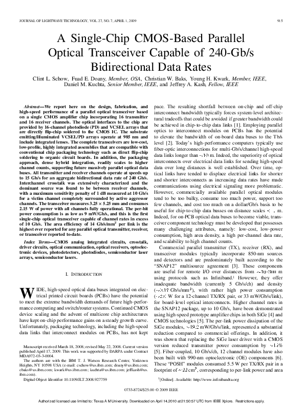 (PDF) A Single-Chip CMOS-Based Parallel Optical Transceiver Capable of ...