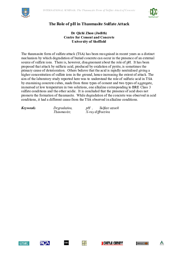 (PDF) The role of pH in thaumasite sulfate attack