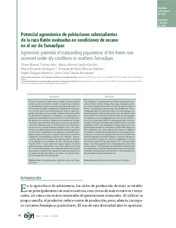 (PDF) Potencial agronómico de poblaciones sobresalientes de la raza ...