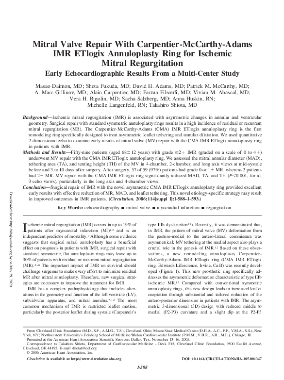 (PDF) Mitral Valve Repair With Carpentier-McCarthy-Adams IMR ETlogix ...