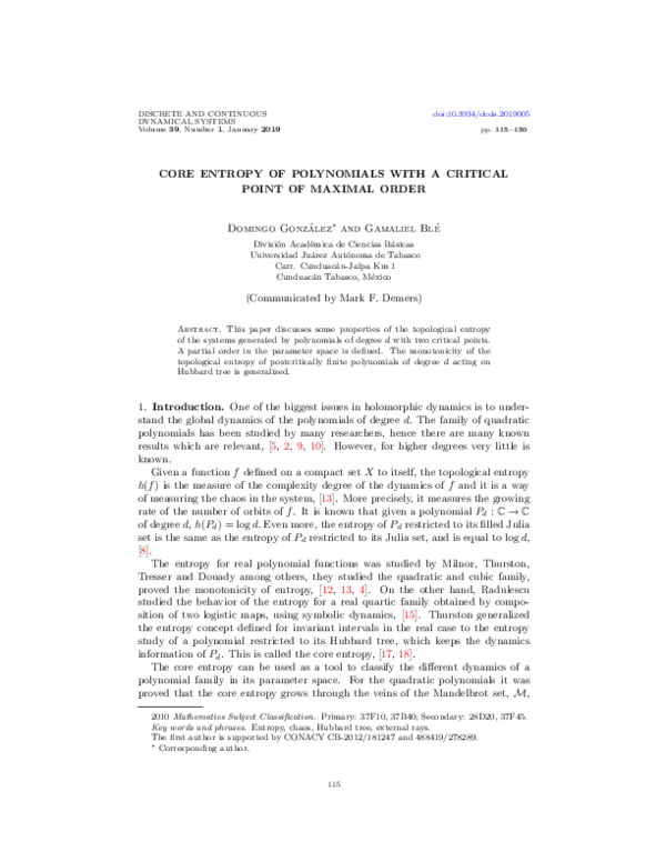 (PDF) Core entropy of polynomials with a critical point of maximal order