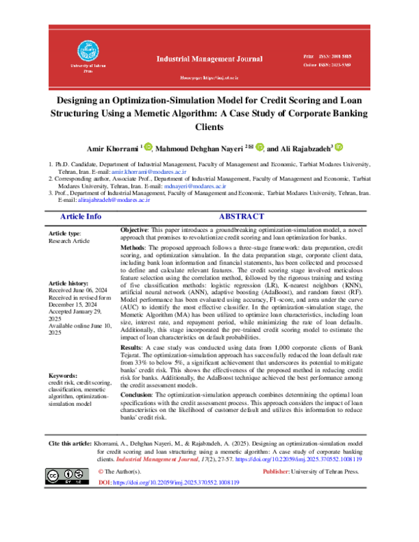 (PDF) Designing an Optimization-Simulation Model for Credit Scoring and Loan Structuring Using a ...