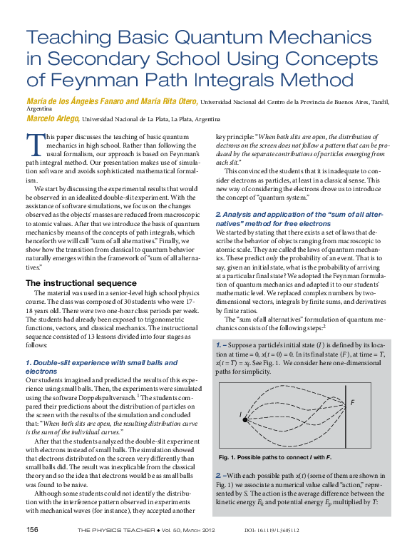 (PDF) Teaching Basic Quantum Mechanics in Secondary School Using Concepts of Feynman Path ...