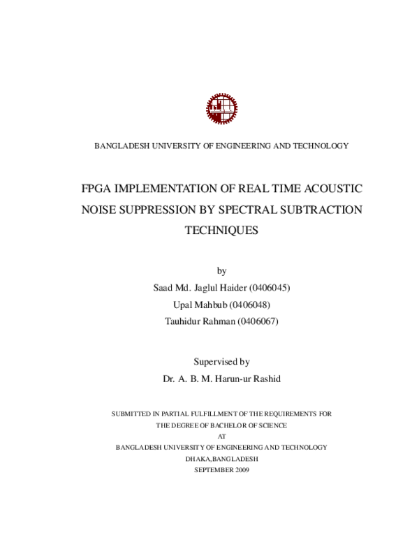 (PDF) FPGA implementation of Real Time acoustic noise suppression by Spectral Subtraction using ...