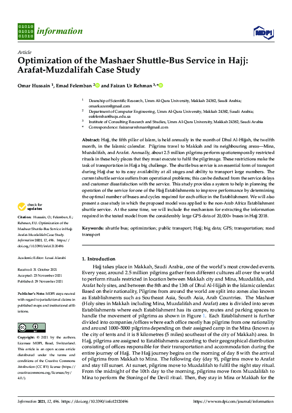 (PDF) Optimization of the Mashaer Shuttle-Bus Service in Hajj: Arafat ...