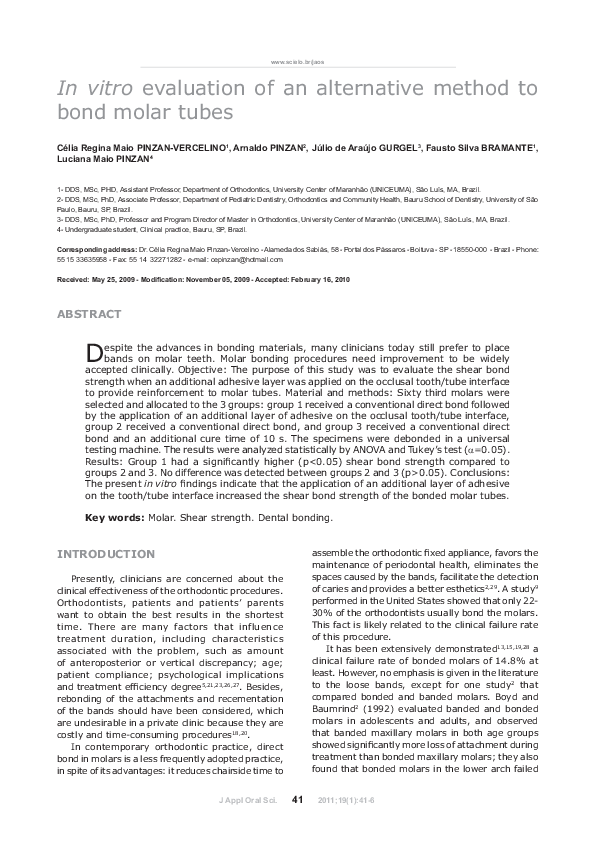 (PDF) In vitro evaluation of an alternative method to bond molar tubes