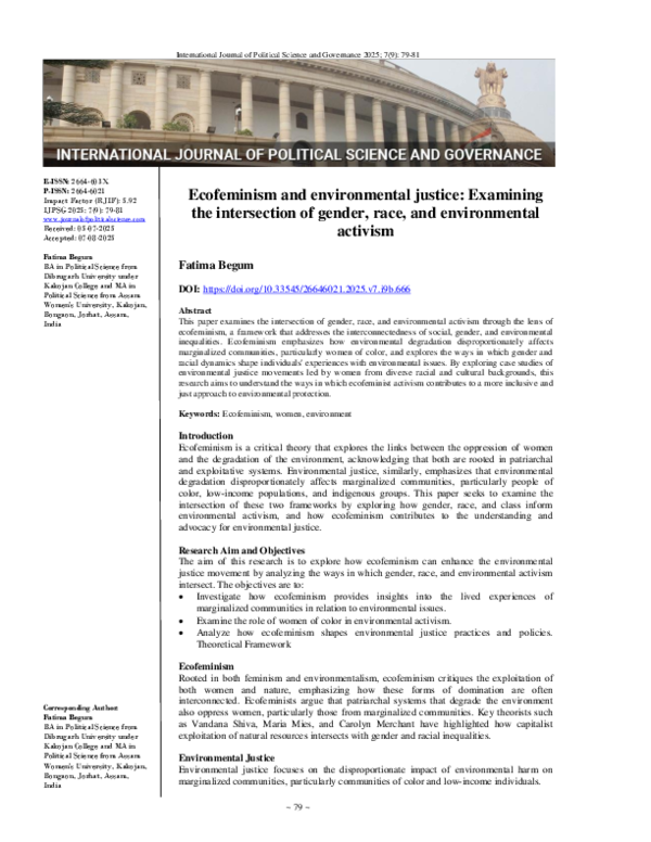 Pdf Ecofeminism And Environmental Justice Examining The Intersection