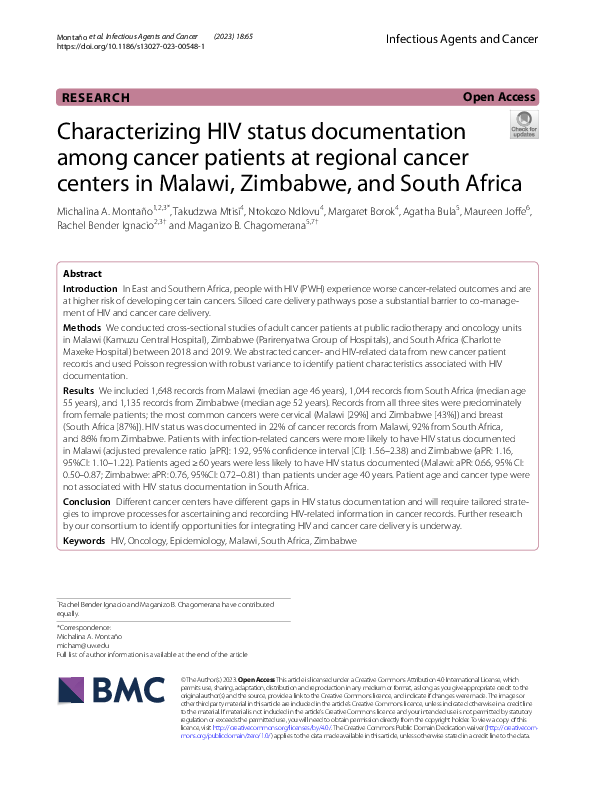 (PDF) Characterizing HIV status documentation among cancer patients at ...