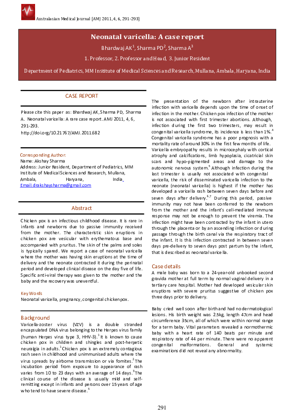 (PDF) Neonatal varicella: A case report
