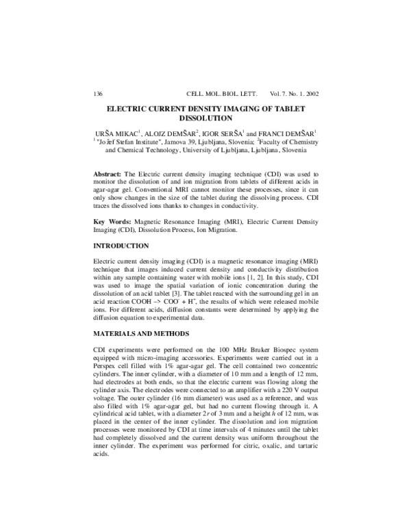 (PDF) Electric current density imaging of tablet dissolution