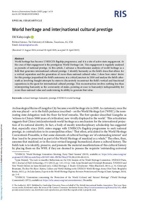 (PDF) World heritage and inter/national cultural prestige