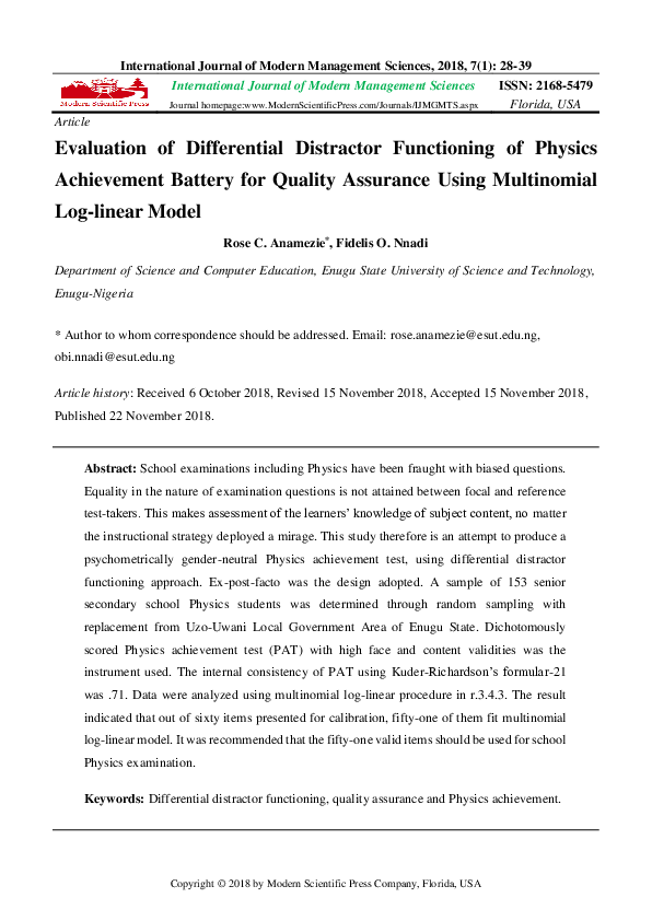 (PDF) Evaluation of Differential Distractor Functioning of Physics ...
