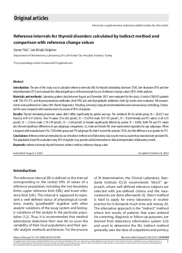 (PDF) Reference intervals for thyroid disorders calculated by indirect ...