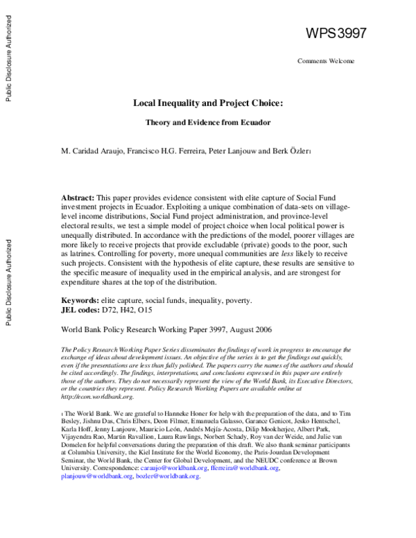 (PDF) Local inequality and project choice: Theory and evidence from Ecuador