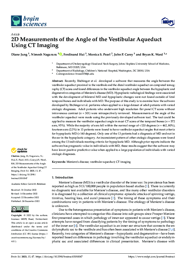 (PDF) 2D Measurements of the Angle of the Vestibular Aqueduct Using CT ...