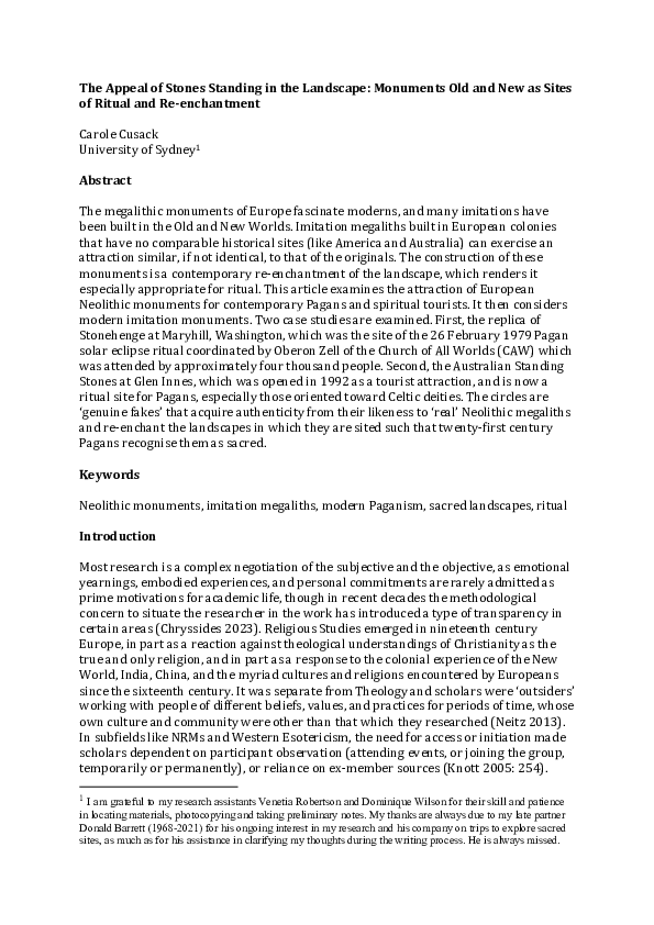 (PDF) Carole M. Cusack, The Appeal of Stones Standing in the Landscape ...