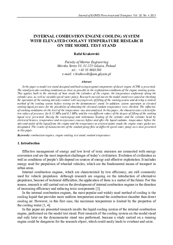 (PDF) Internal Combustion Engine Cooling System with Elevated Coolant Temperature Research on ...