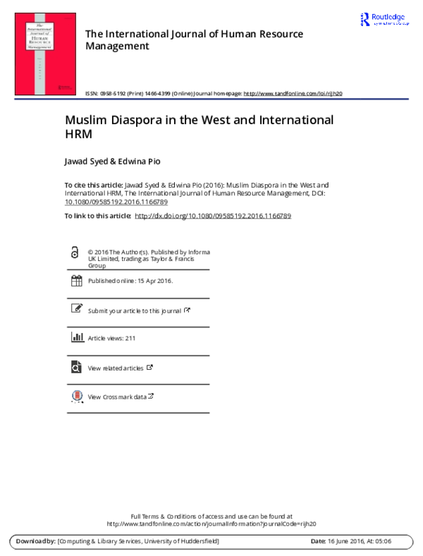 (PDF) Muslim Diaspora in the West and International HRM