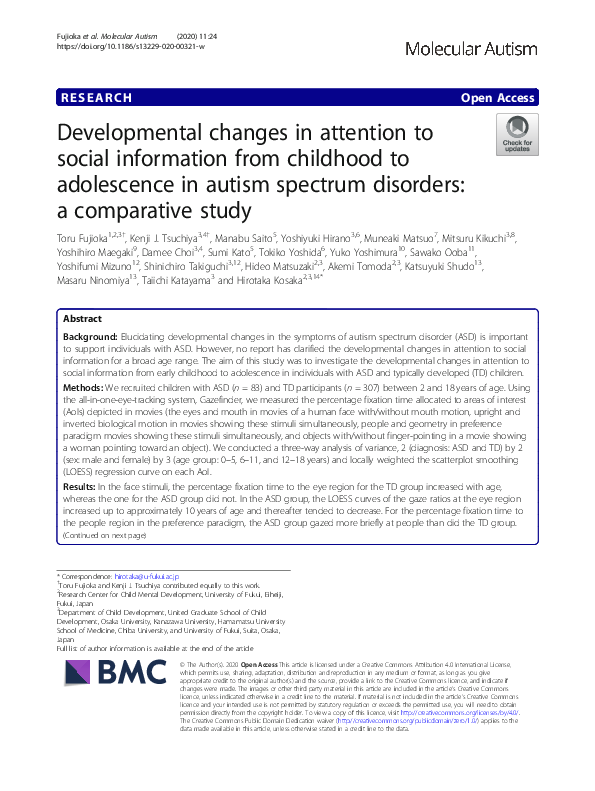 (PDF) Developmental changes in attention to social information from childhood to adolescence in ...