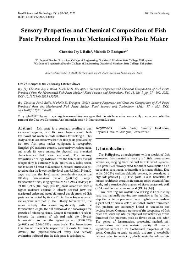 (PDF) Sensory Properties and Chemical Composition of Fish Paste ...