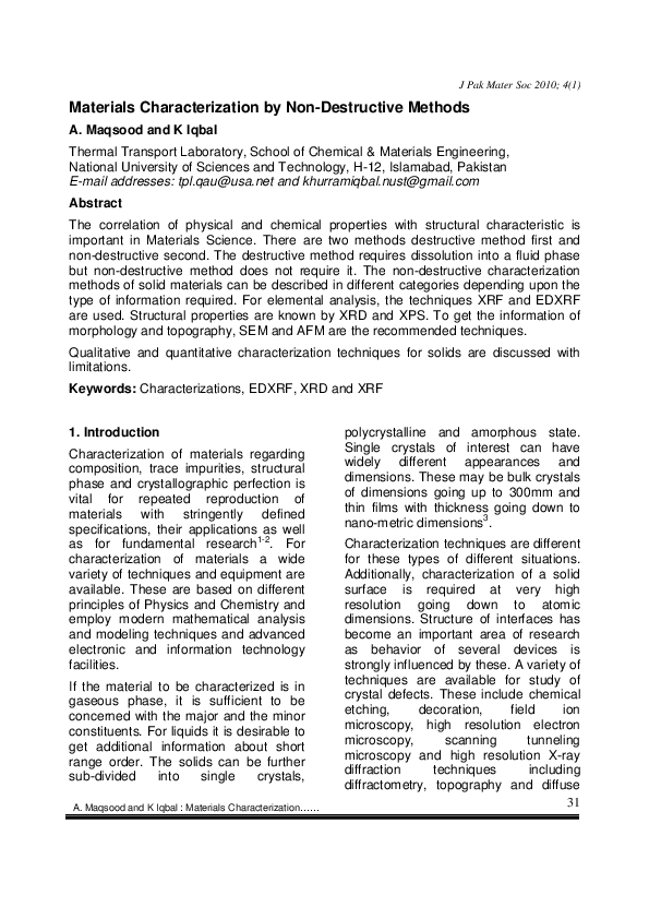 (PDF) Materials Characterization by Non-Destructive Methods