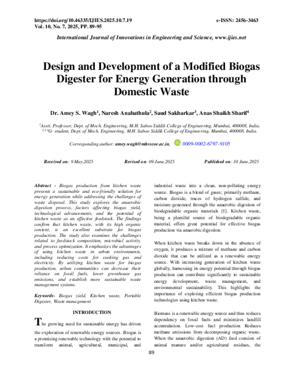 (PDF) Design and Development of a Modified Biogas Digester for Energy ...