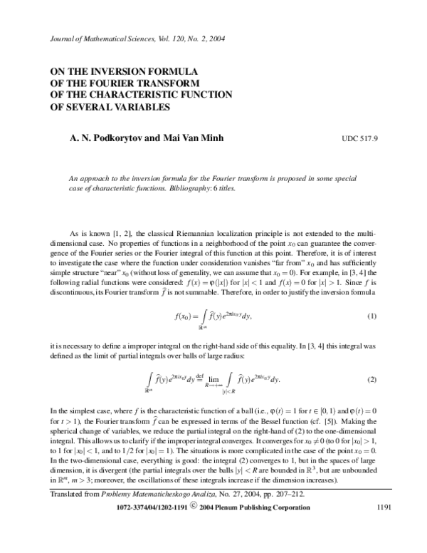 (PDF) On the Inversion Formula of the Fourier Transform of the ...