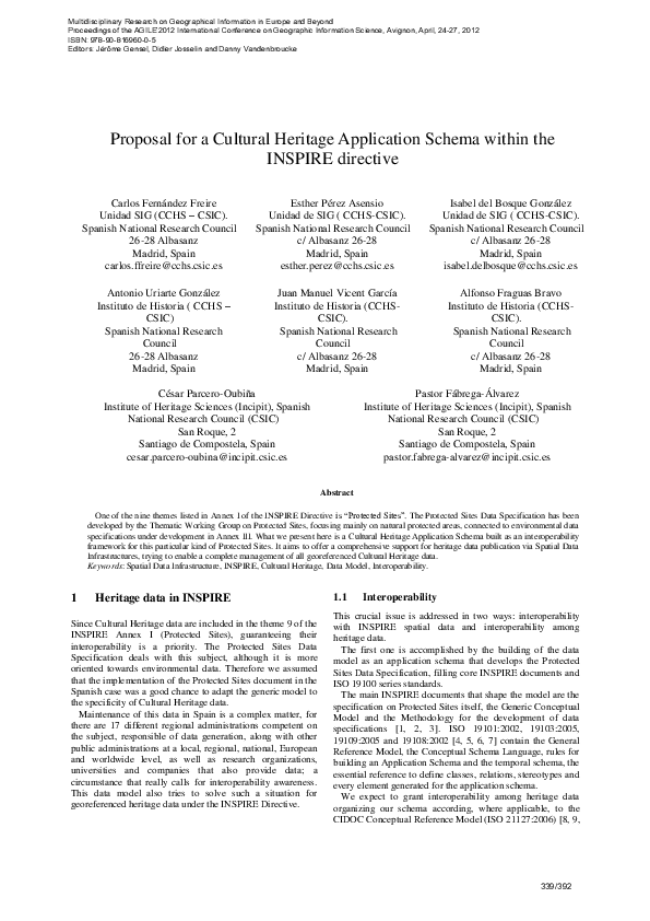 (PDF) Proposal for a Cultural Heritage Application Schema within