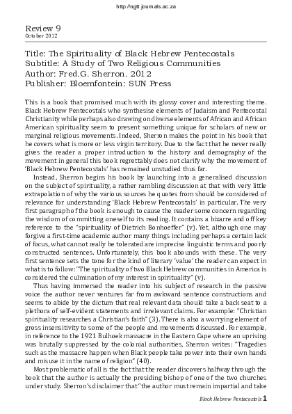 (PDF) The Spirituality of Black Hebrew Pentecostals