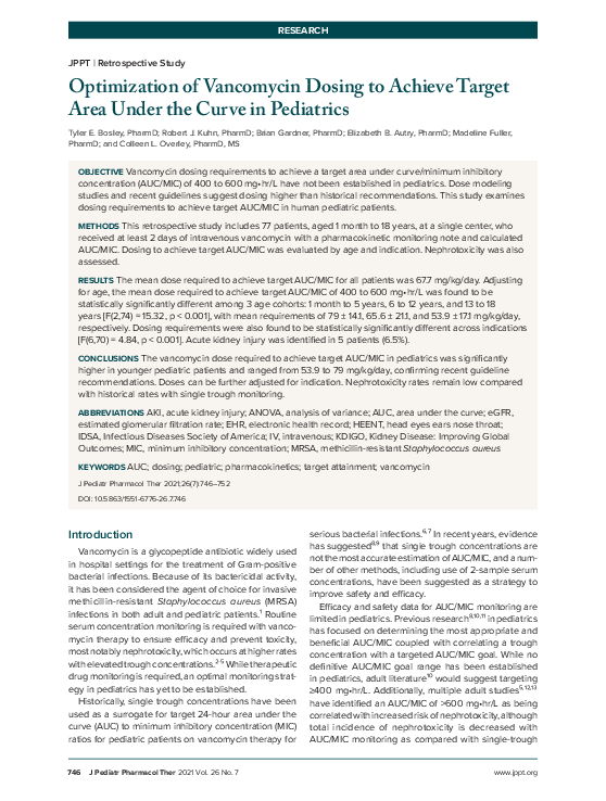 (PDF) Optimization of Vancomycin Dosing to Achieve Target Area Under ...