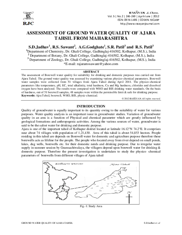 (PDF) Assessment of Ground Water Quality of Ajara Tahsil from Maharashtra