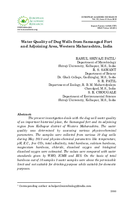 (PDF) Water Quality of Dug Wells from Samangad Fort and Adjoining Area ...